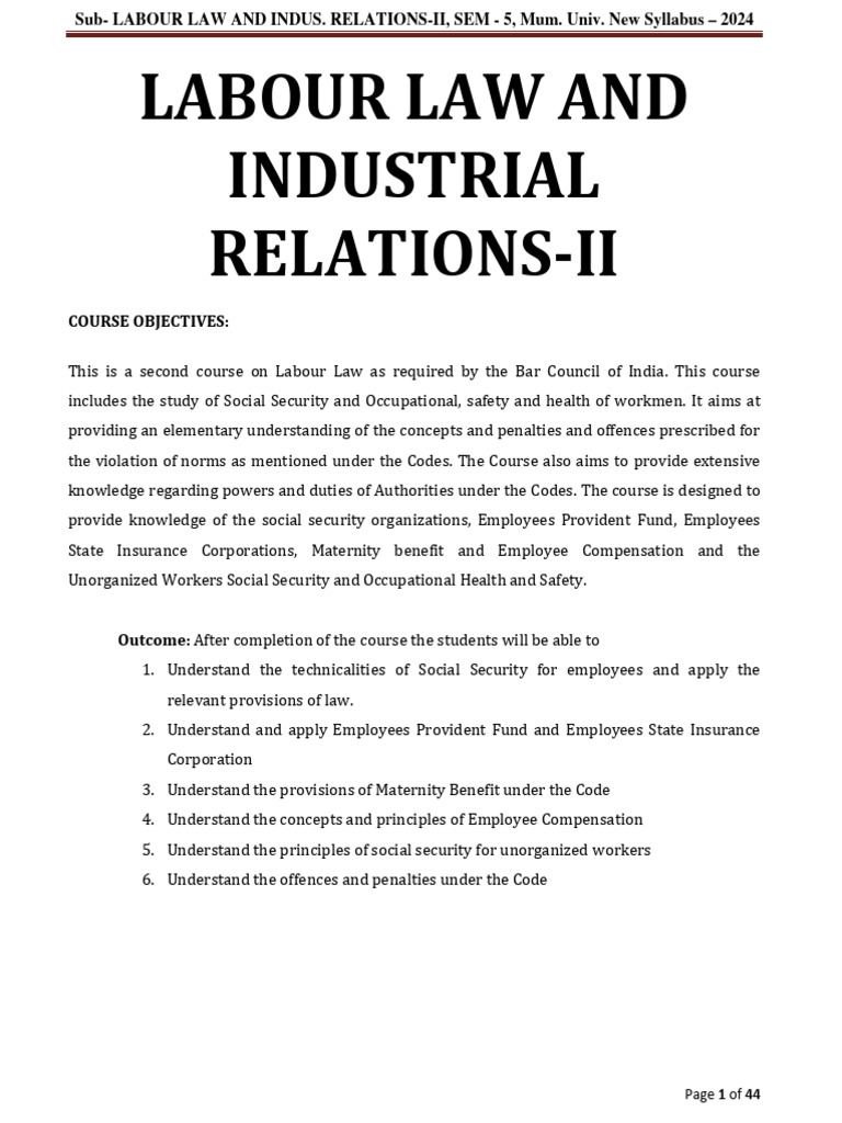 Labour Law and Industrial Relations-II | PDF