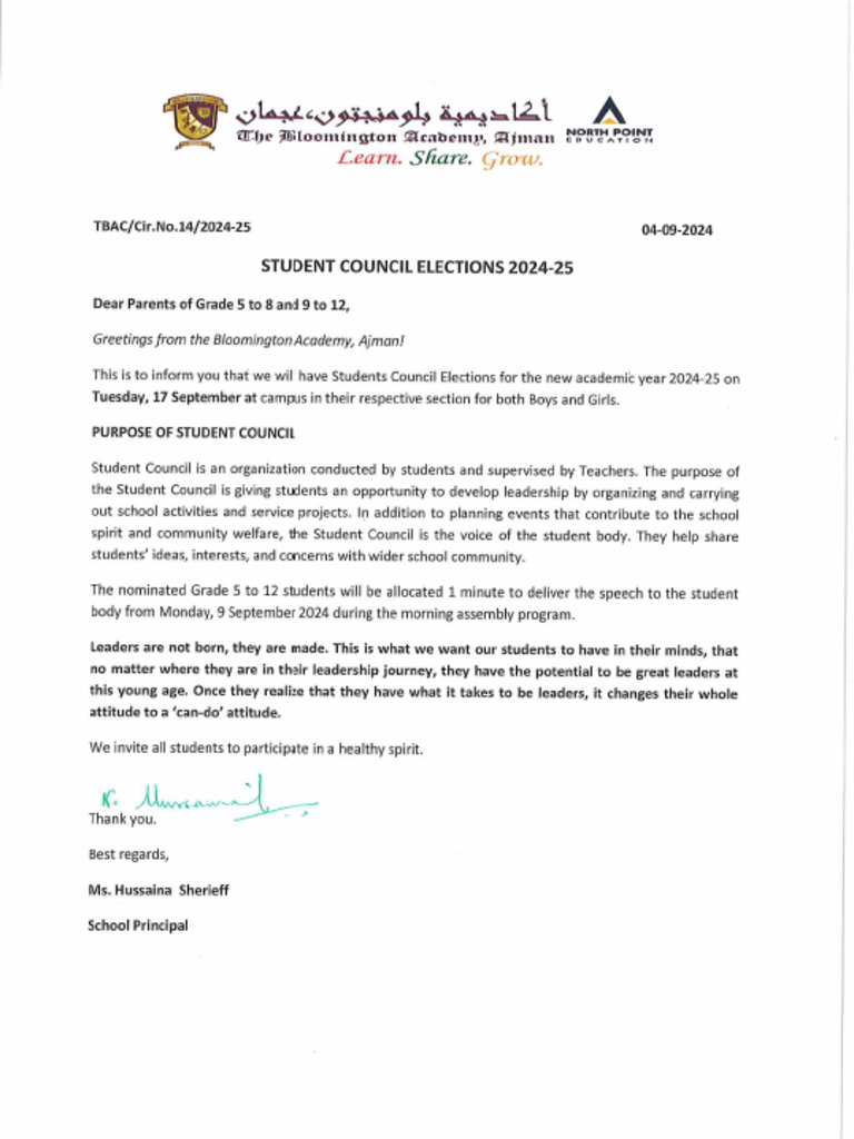 Circular of Student Council Elections 2024-25 | PDF