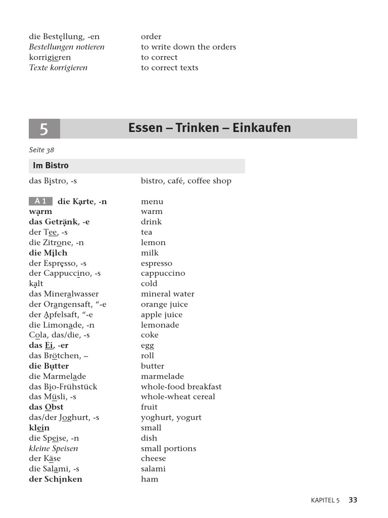Vocabulary For Essen Und Trinken | PDF