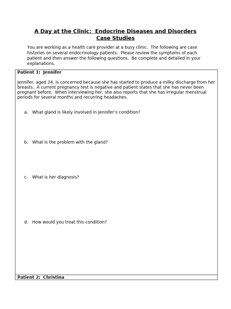 A Day at The Clinic: Endocrine Diseases and Disorders Case Studies | PDF