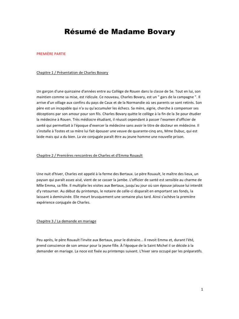 Résumé de Madame Bovary | PDF | Emma (Roman) | Madame Bovary