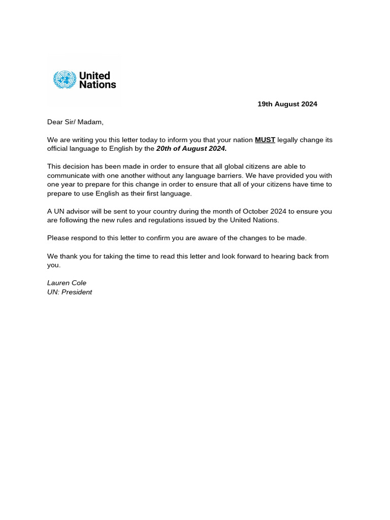 UN - Announcement Letter | PDF | Politics | Social Science