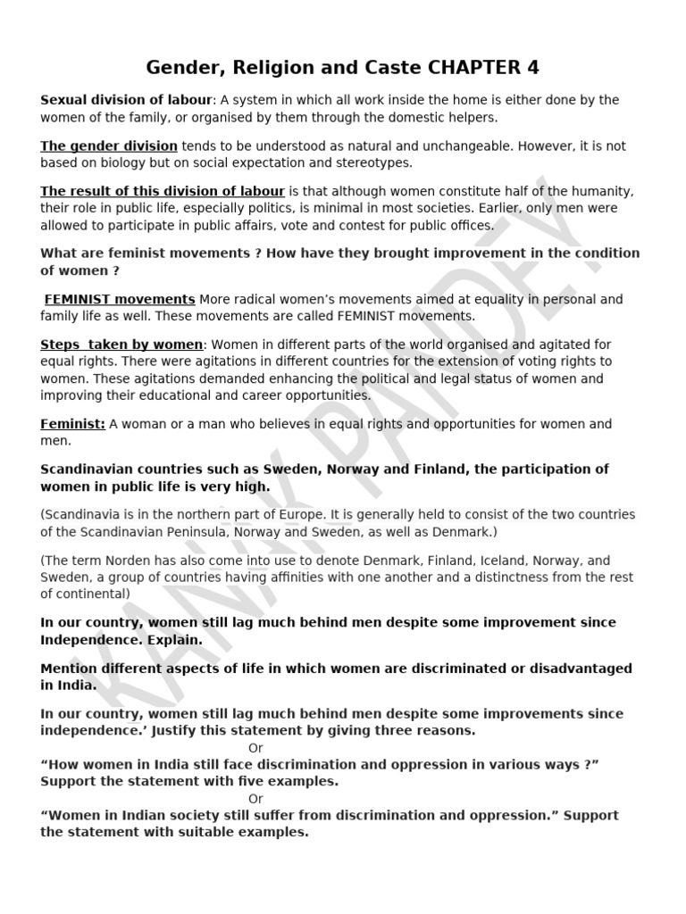Gender, Religion and Caste Notes | PDF