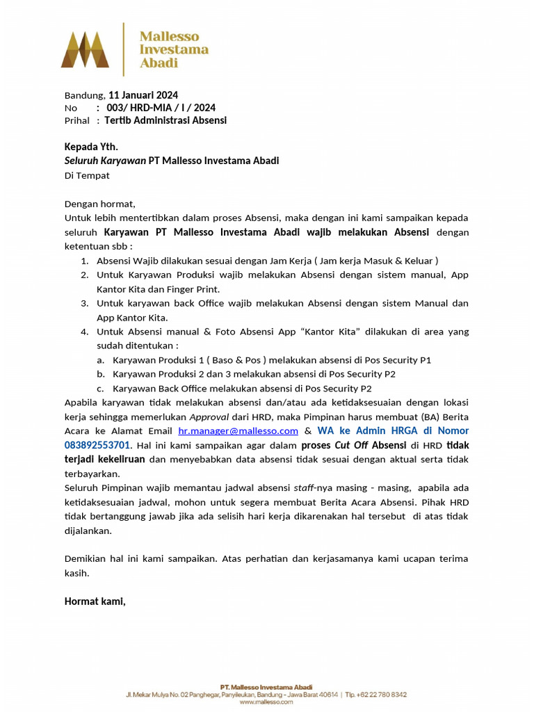 Memo Internal Tertib Absensi | PDF