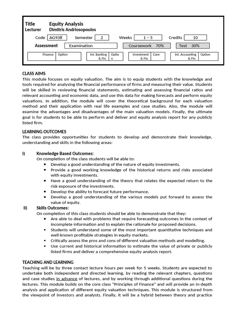 Equity Analysis | PDF