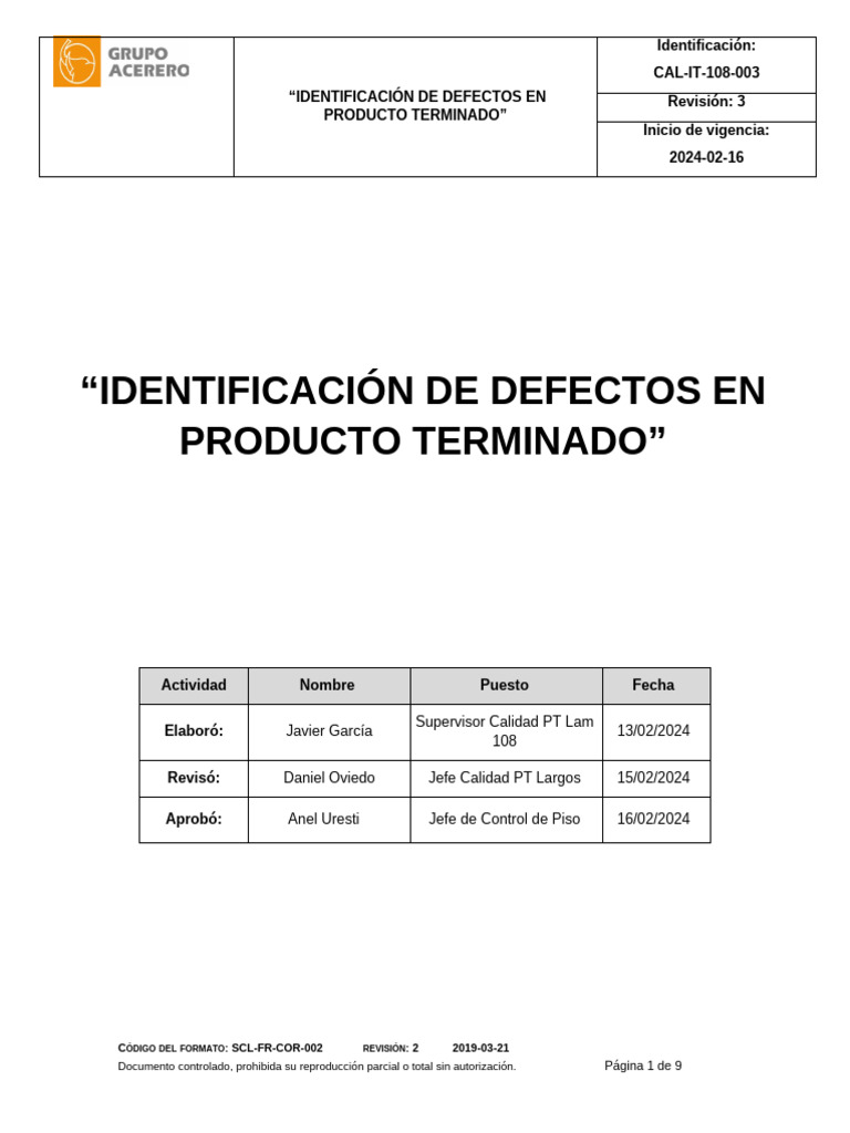 Identificación de Defectos en Producto Terminado | PDF