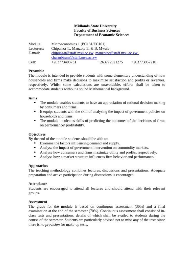 EC131 EC101 Module Outline - UPDATED | PDF | Long Run And Short Run ...