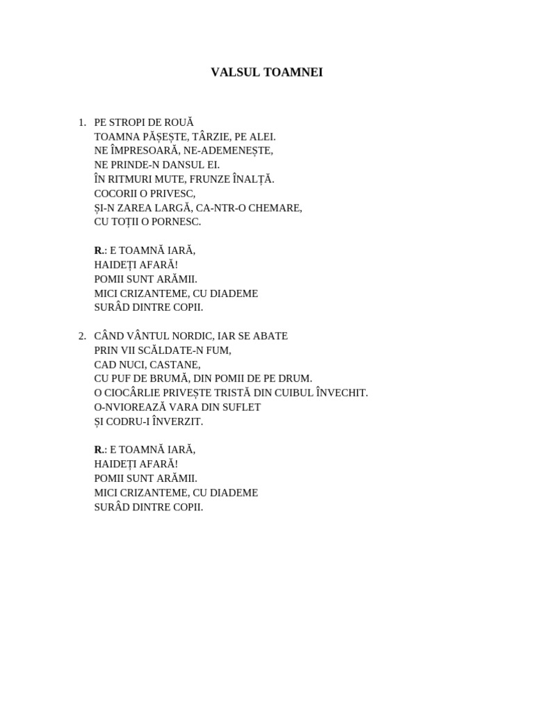 Versuri - Valsul Toamnei | PDF