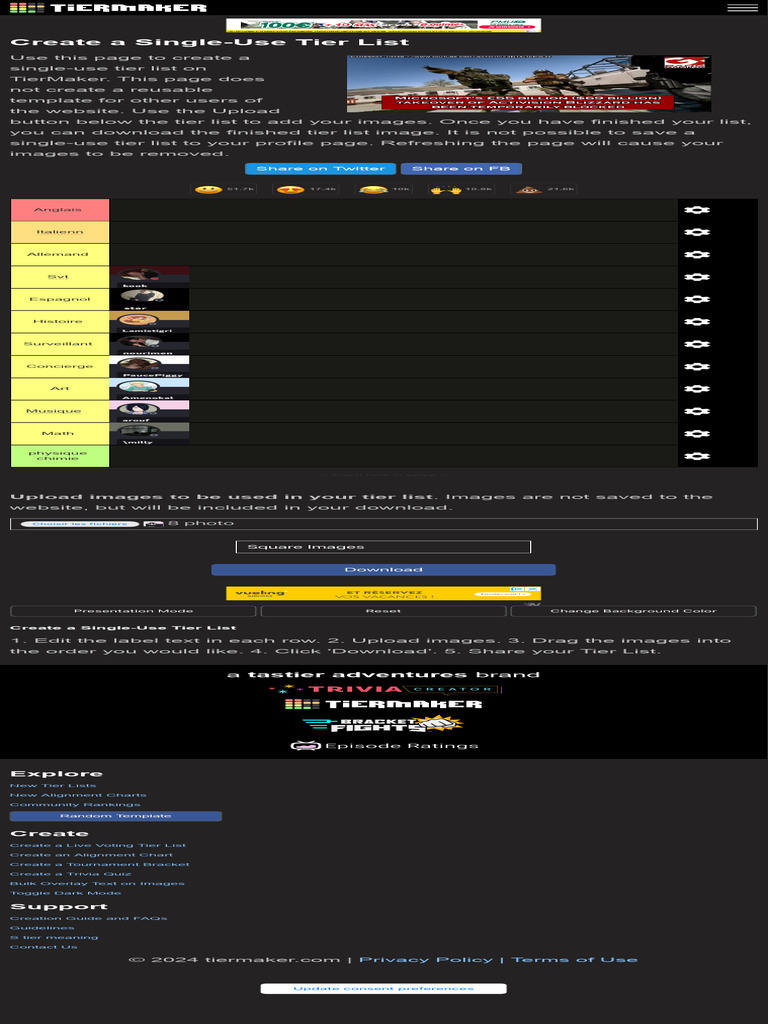 Create A Single-Use Tier List (Private Tier List) - TierMaker 6 | PDF