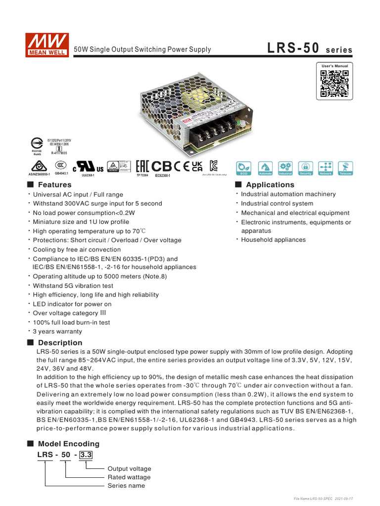 Lrs 50 Serisi Adaptor Datasheet | PDF