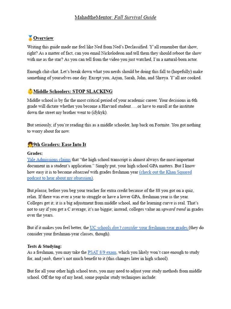 MahadtheMentor Guide #3 - Fall Survival Guide | PDF