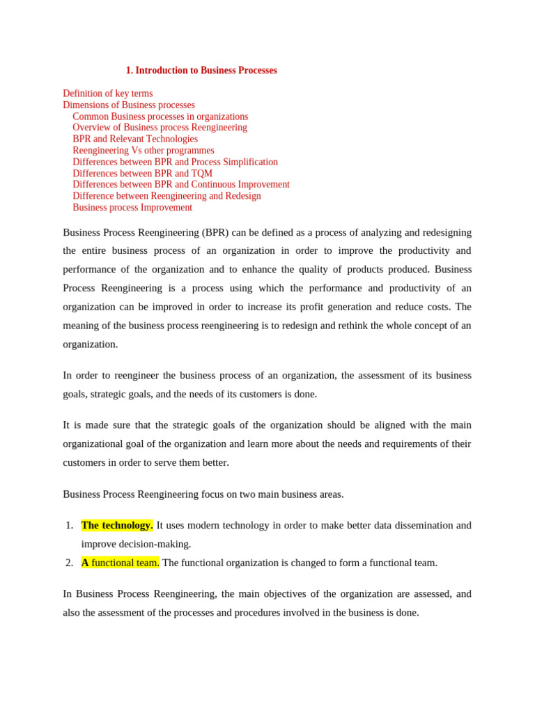 Topic 1 Introduction To Business Processes | PDF