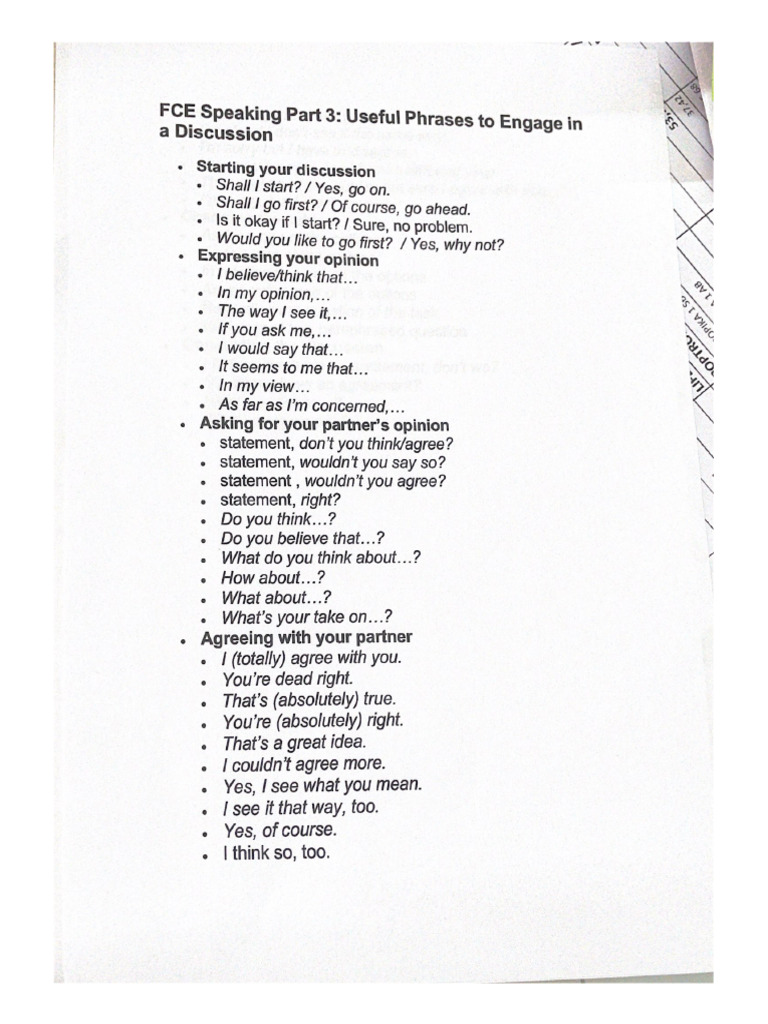FCE Speaking Part 3 Useful Phrases To | PDF