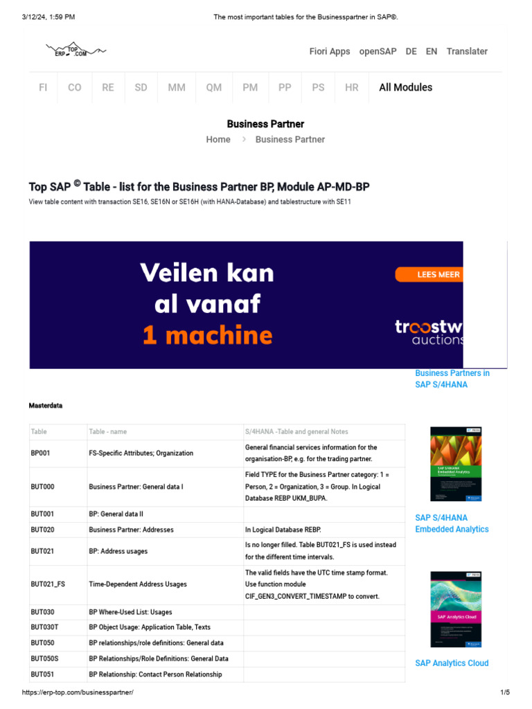 The Most Important Tables For The Businesspartner in SAP© | PDF