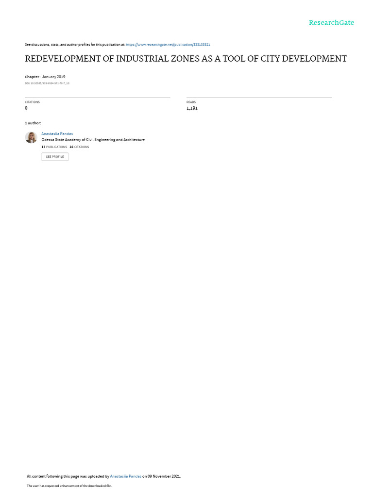 Redevelopment of Industrial Zones As A Tool of Cit | PDF