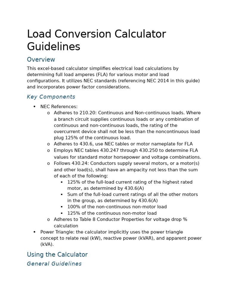 Load Conversion Calculator Guidelines | PDF