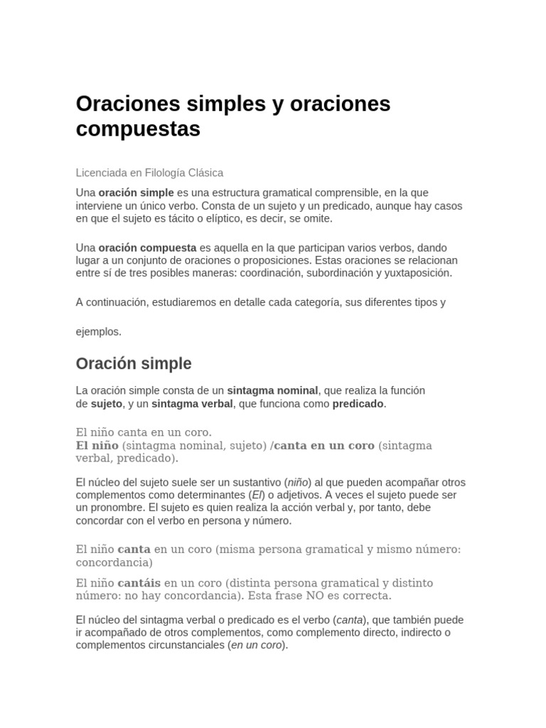 Oraciones Simples y Oraciones Compuestas Grado Noveno | PDF