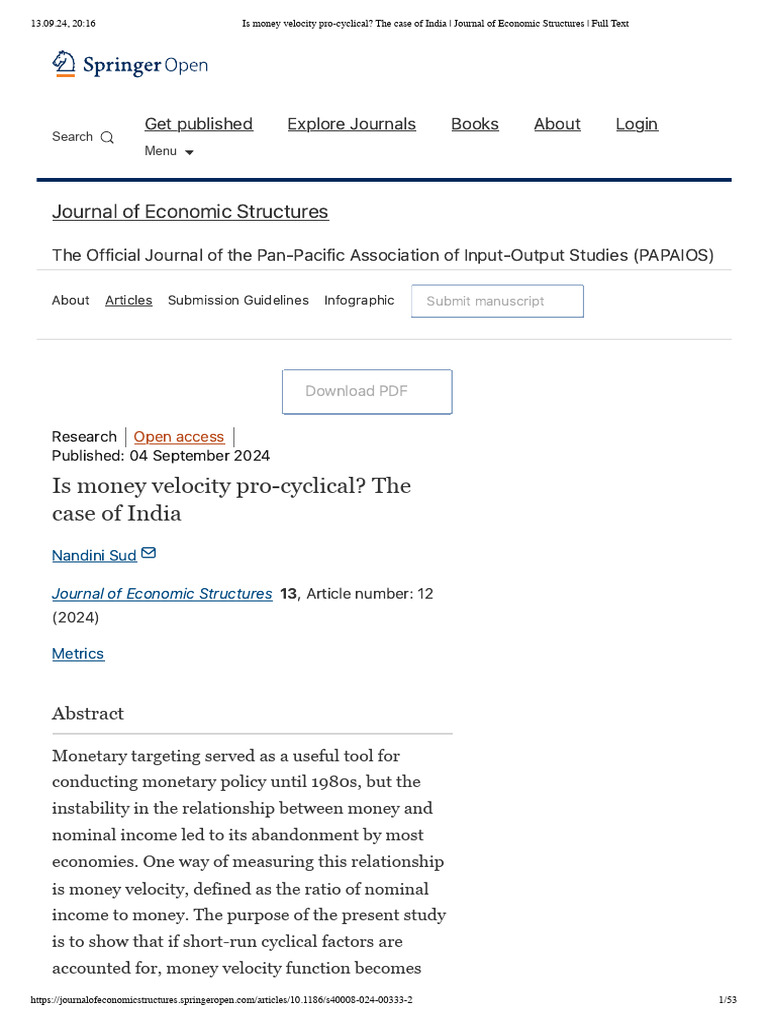 Is Money Velocity Pro-Cyclical - The Case of India - Journal of ...