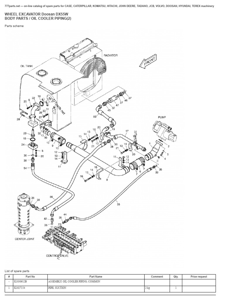 oil-cooler-piping-2-wheel-excavator-doosan-dx55w-body-parts