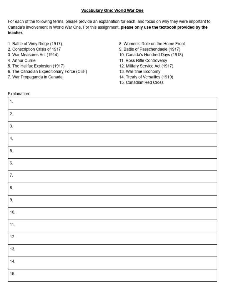 Vocabulary One - World War One | PDF