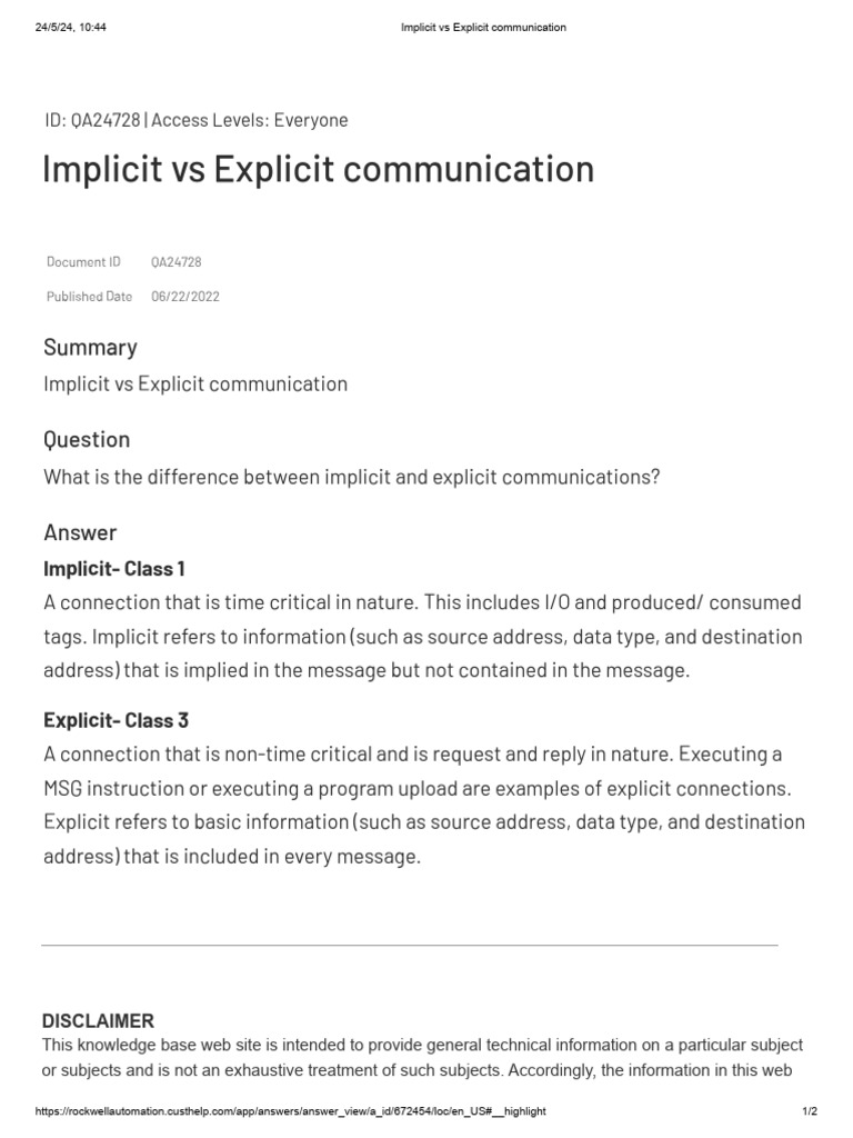 Implicit Vs Explicit Communication | PDF