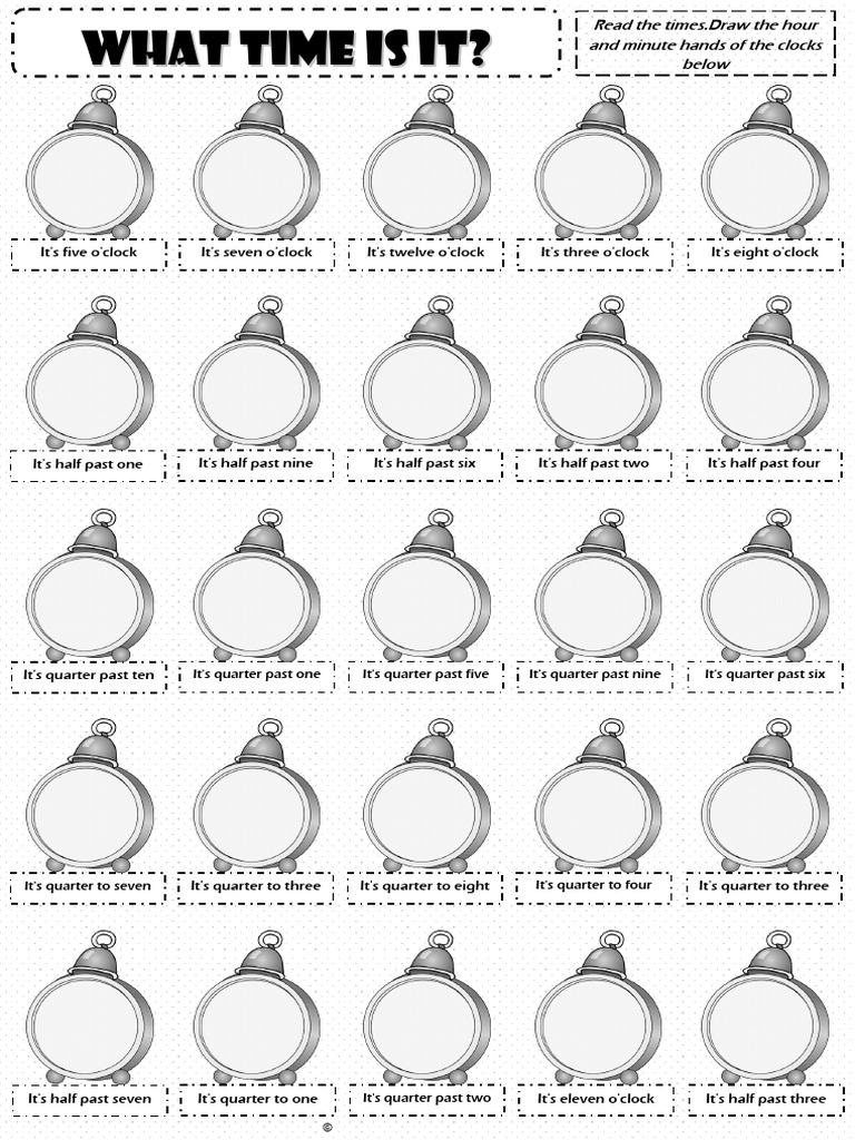What Time Is It Telling Time Drawing Hours and Minutes Hands Worksheet ...