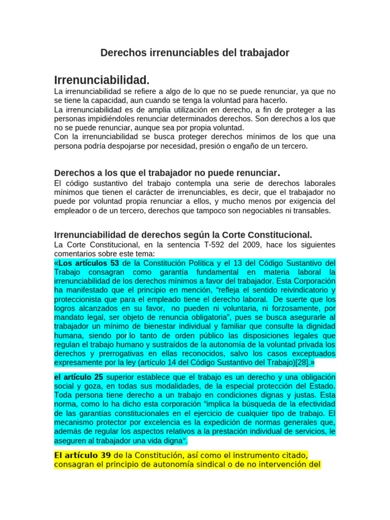 Derechos Irrenunciables Del Trabajador | PDF