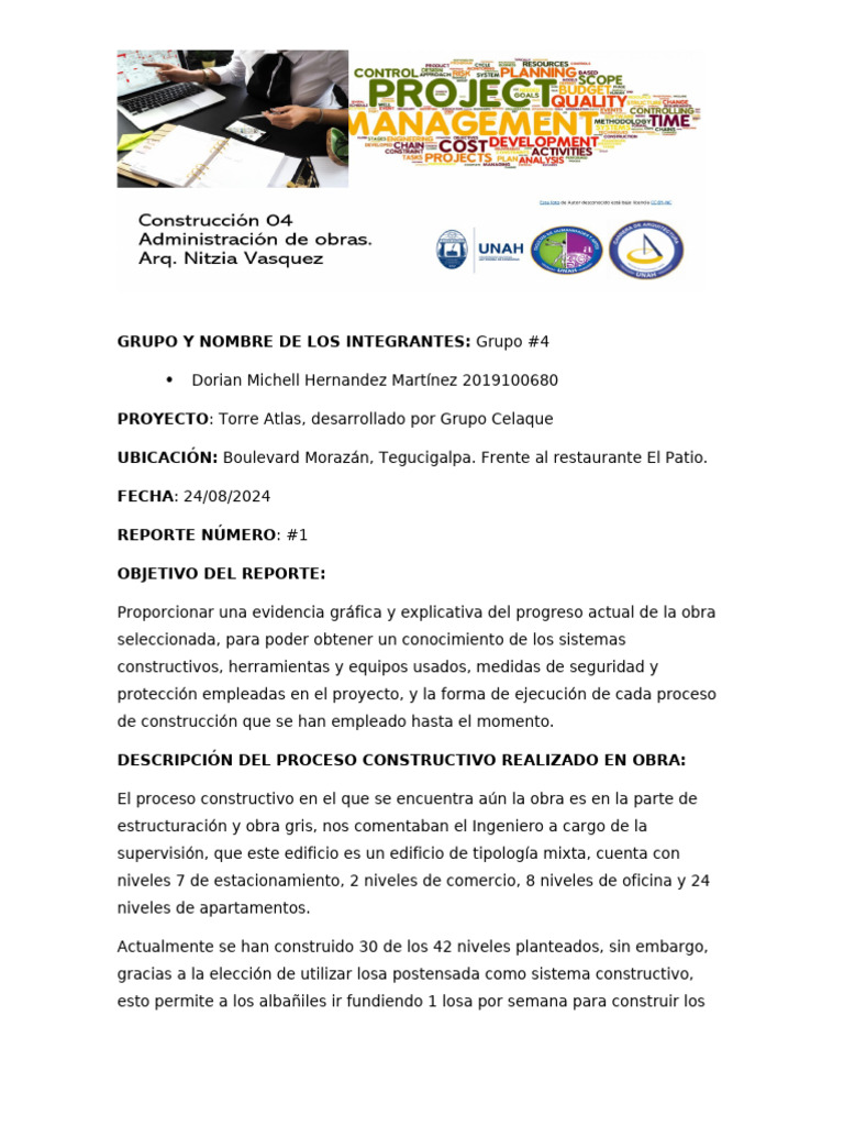 Construccion 4. Reporte Obra | PDF