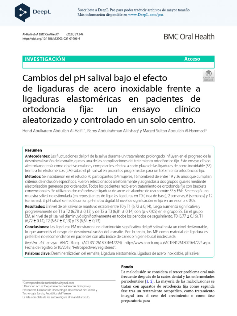 Articulo PH Salival en Ortodoncia | PDF
