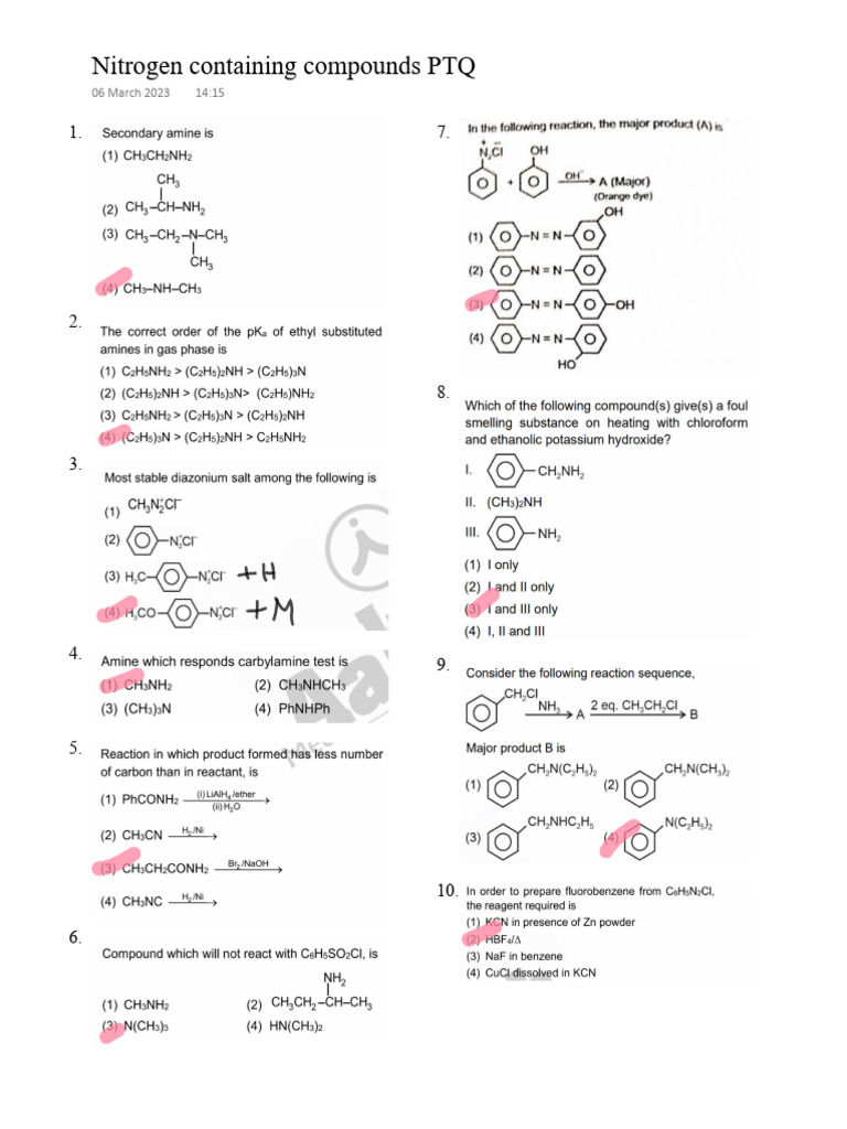 Nitrogen Containing Functional Groups Ptq Pdf