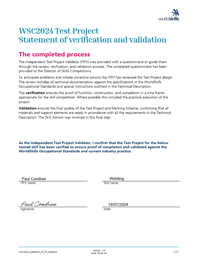 WSC2024 Statement TP Validation 10 Condran | PDF