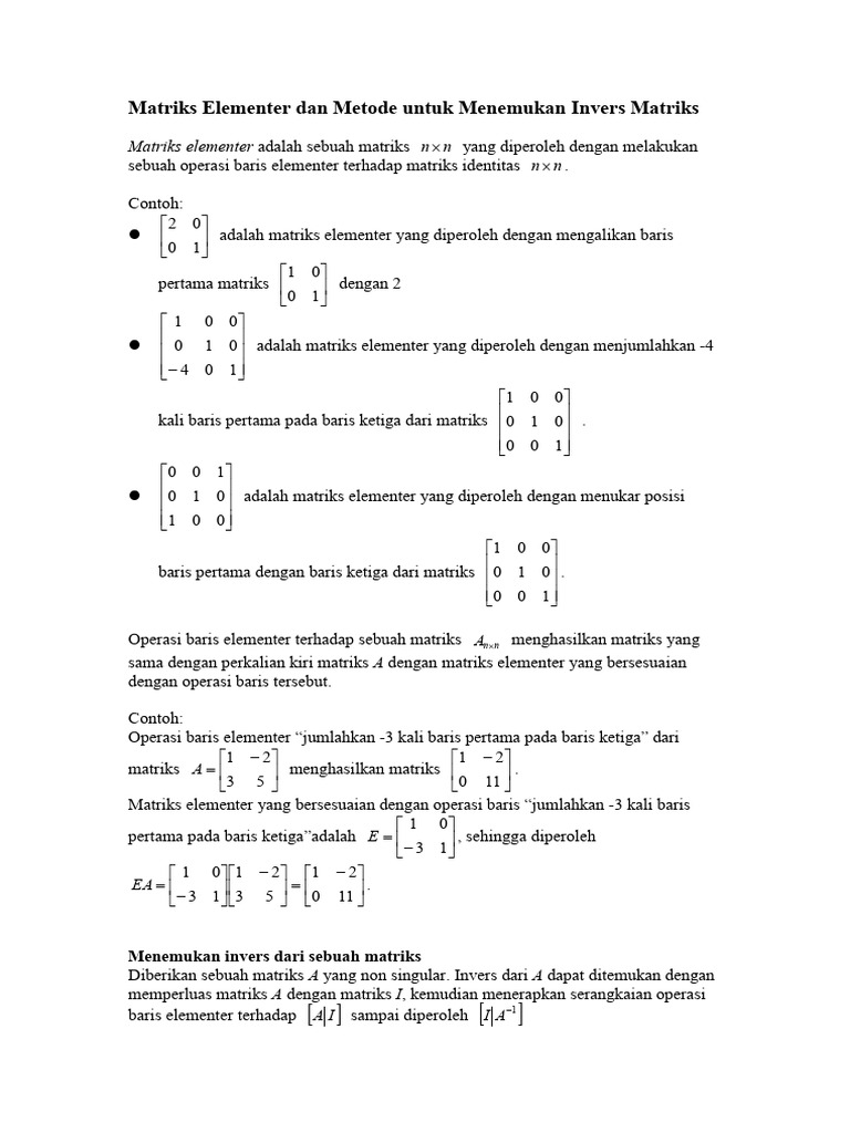 02 Matriks Elementer Dan Metode Untuk Menemukan Invers | PDF