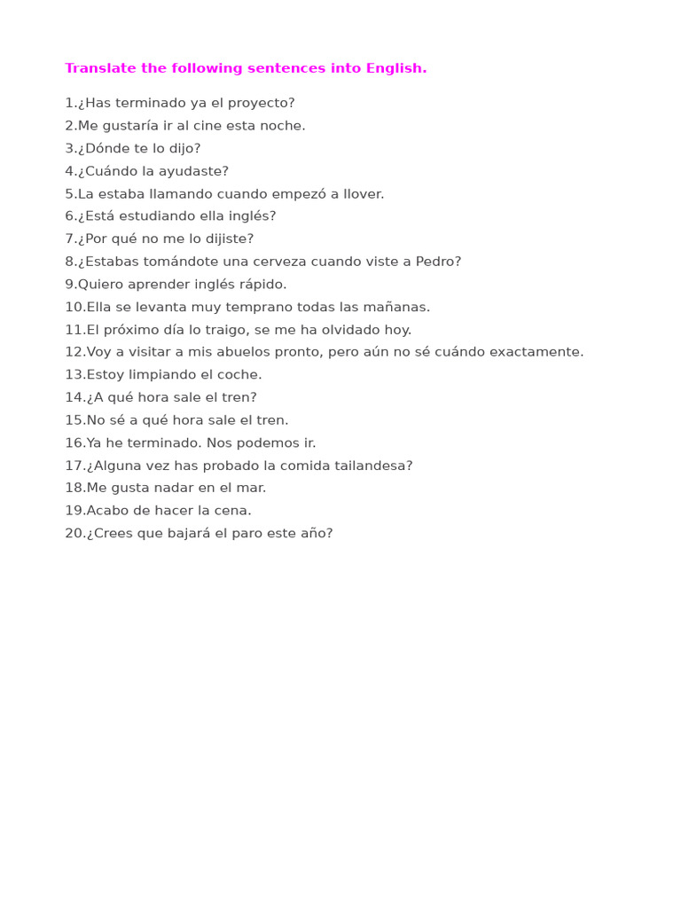 Frases para Traducir en Ingles1 | PDF