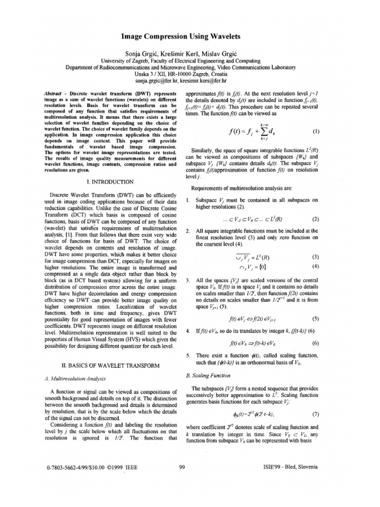 Image Compression Using Wavelets | PDF