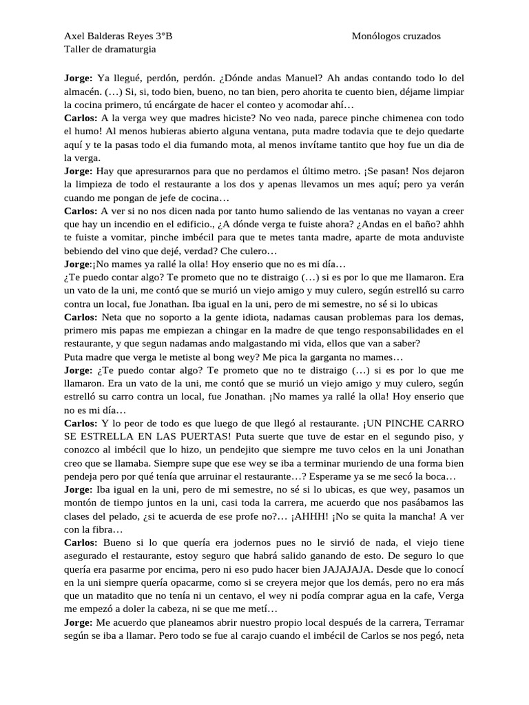 Monólogos Cruzados - Axel Balderas Reyes 3°B | PDF | Arte | Novela ...