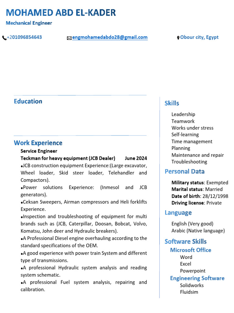 Mohamed Abdo (Mechanical Engineer) CV | PDF