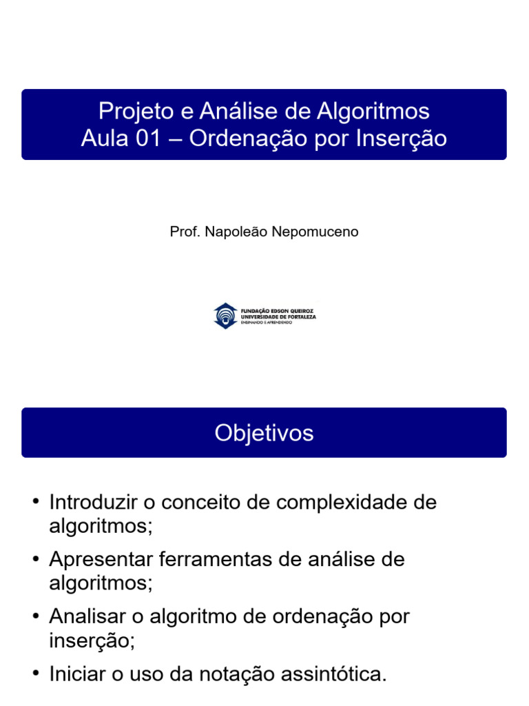 Aula01 - OrdenacaoInsercao | PDF