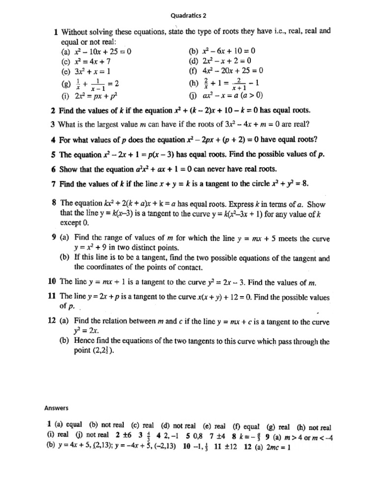 Quadratics 2 | PDF