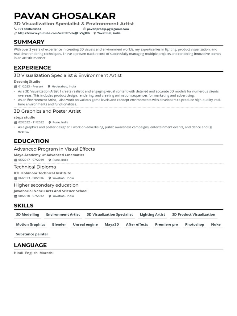 Pavan Ghosalkar Resume | PDF | Art