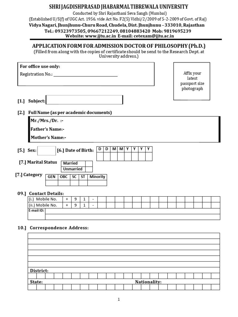 PHD Admission Form | PDF