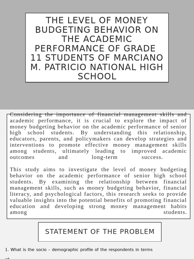 The LEVEL of Money Budgeting Behavior On The Academic Performance Og ...