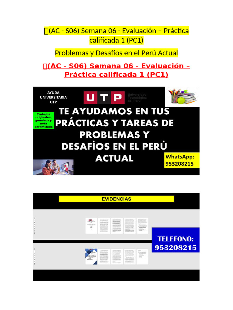 ? (AC - S06) Semana 06 - Evaluación - Práctica Calificada 1 (PC1) | PDF | Evaluación