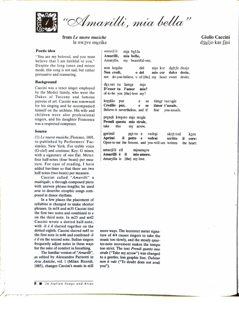 Amarilli Mia Bella (Low) | PDF