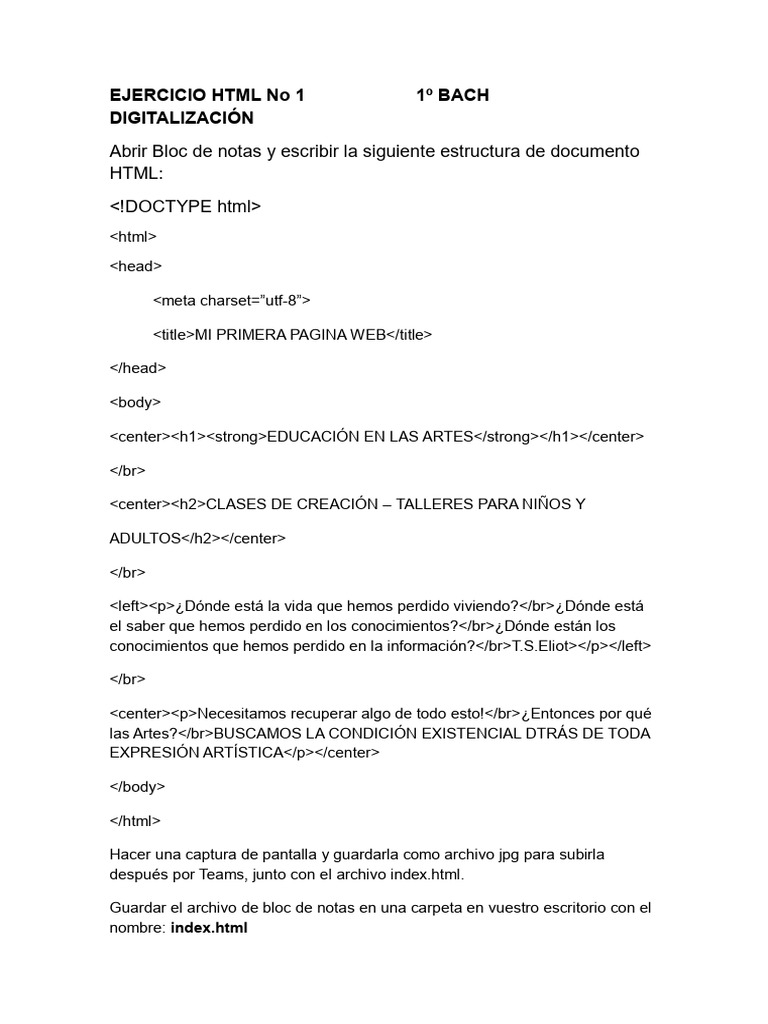 Ejercicio HTML No 1 Bach | PDF
