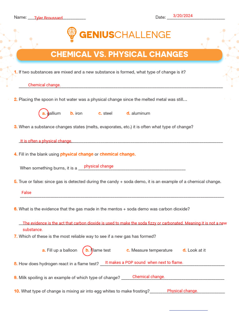 Tyler Broussard - Chemical-vs-Physical-Changes-Worksheet-GG | PDF