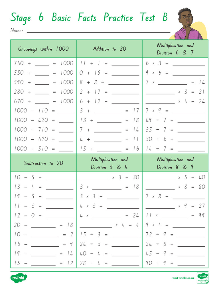 Test B - Stage 6 Basic Facts Practice | PDF