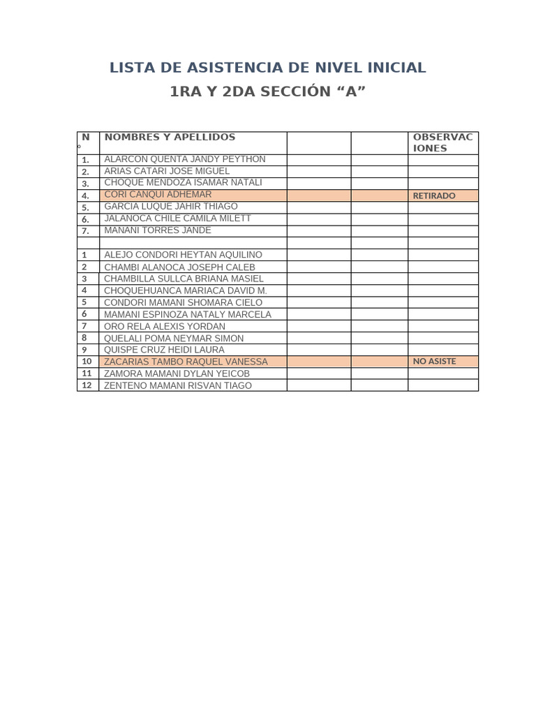 Lista de Inicial 1ra-2da Sec. | PDF