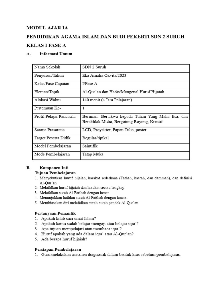 Modul Ajar Kls 1 | PDF