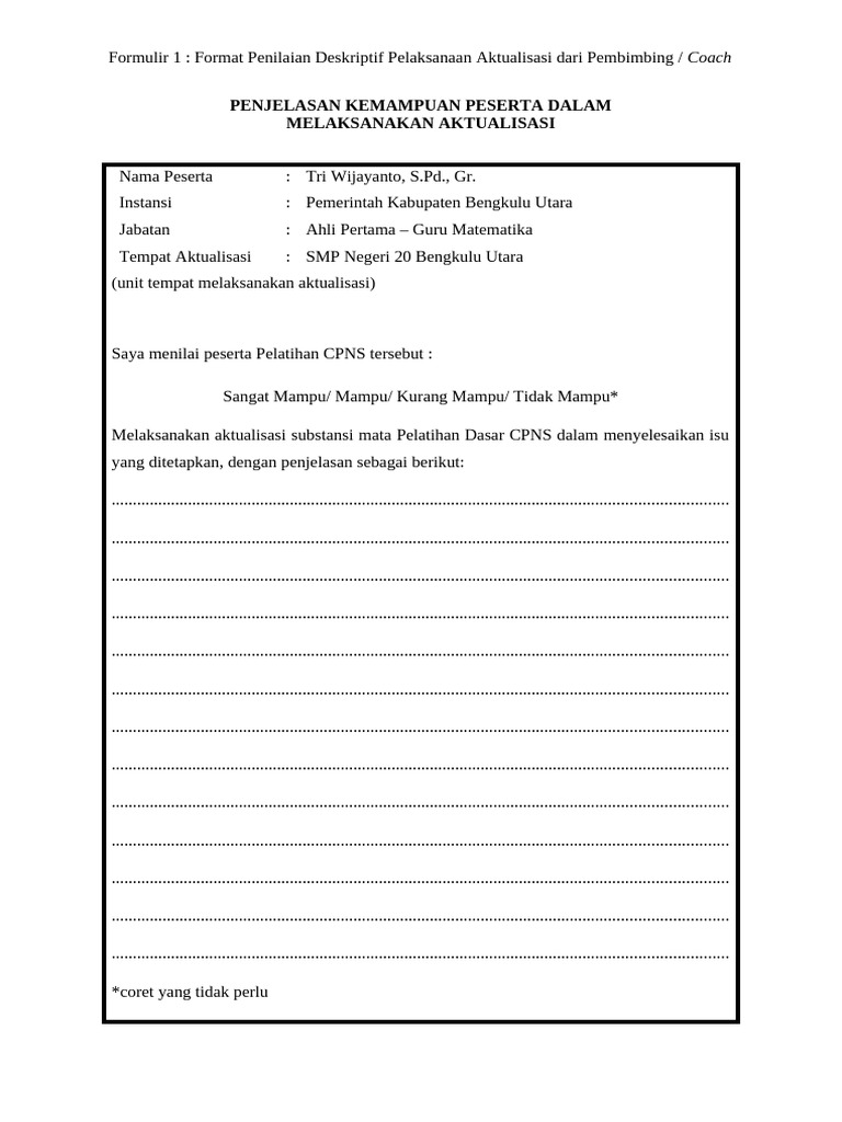 formulir 1 Coach | PDF