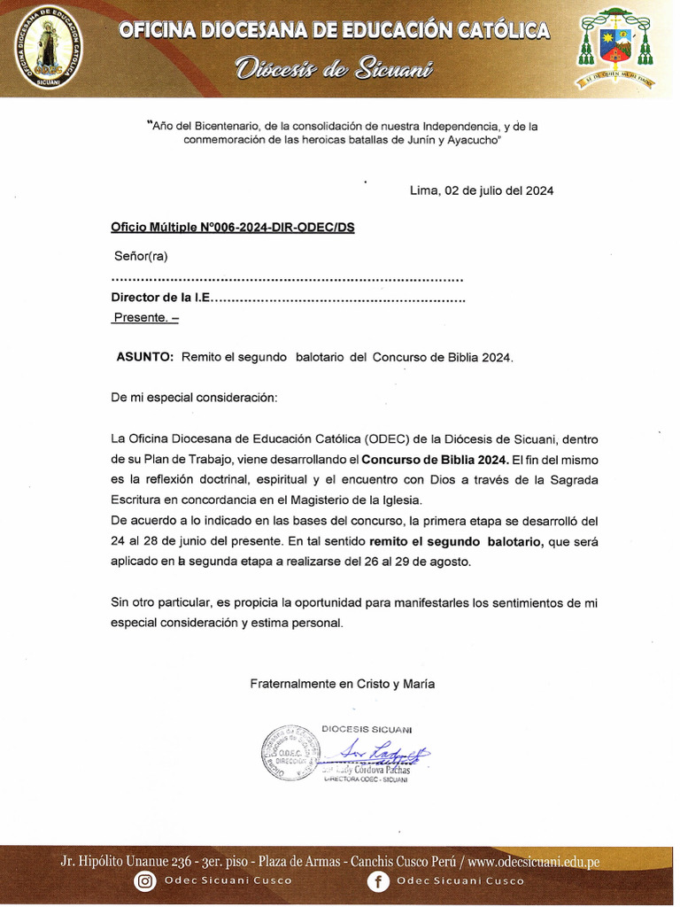 OFICIO MULTIPLE N°006 II BALOTARIO BIBLIA-of | PDF